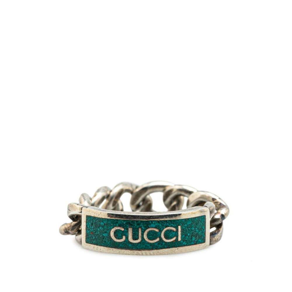 Gucci Gormet Chain Logo Plate Ring #22 Turquoise Blue… - Gem